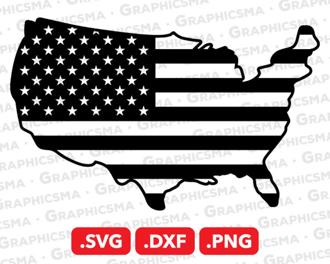 America Map Flag SVG File, American Flag Map DXF, America Png, United ...