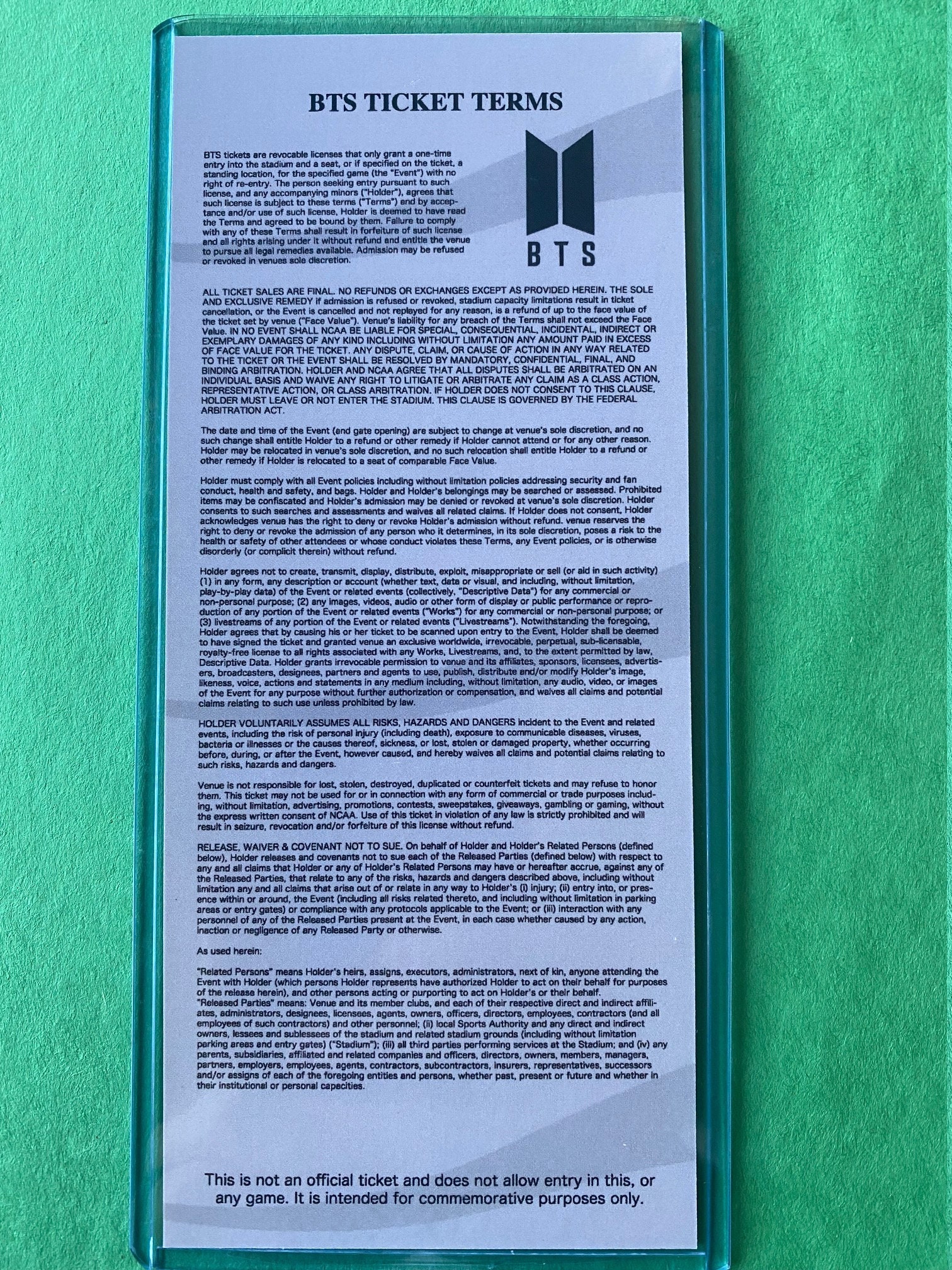 2021 BTS Bangtan Boys Commemorative Ticket Stub for SOFI Stadium 12/2 ...