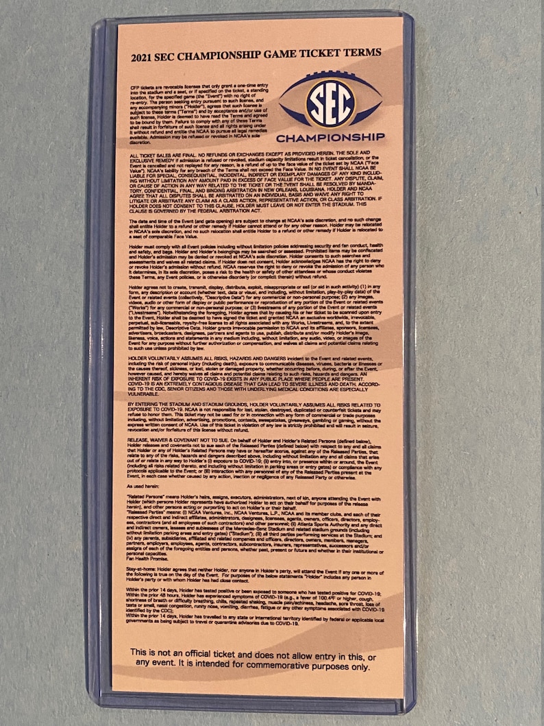 2021 SEC Championship Commemorative 12/4/21 Ticket Stub - GEORGIA Vs ...