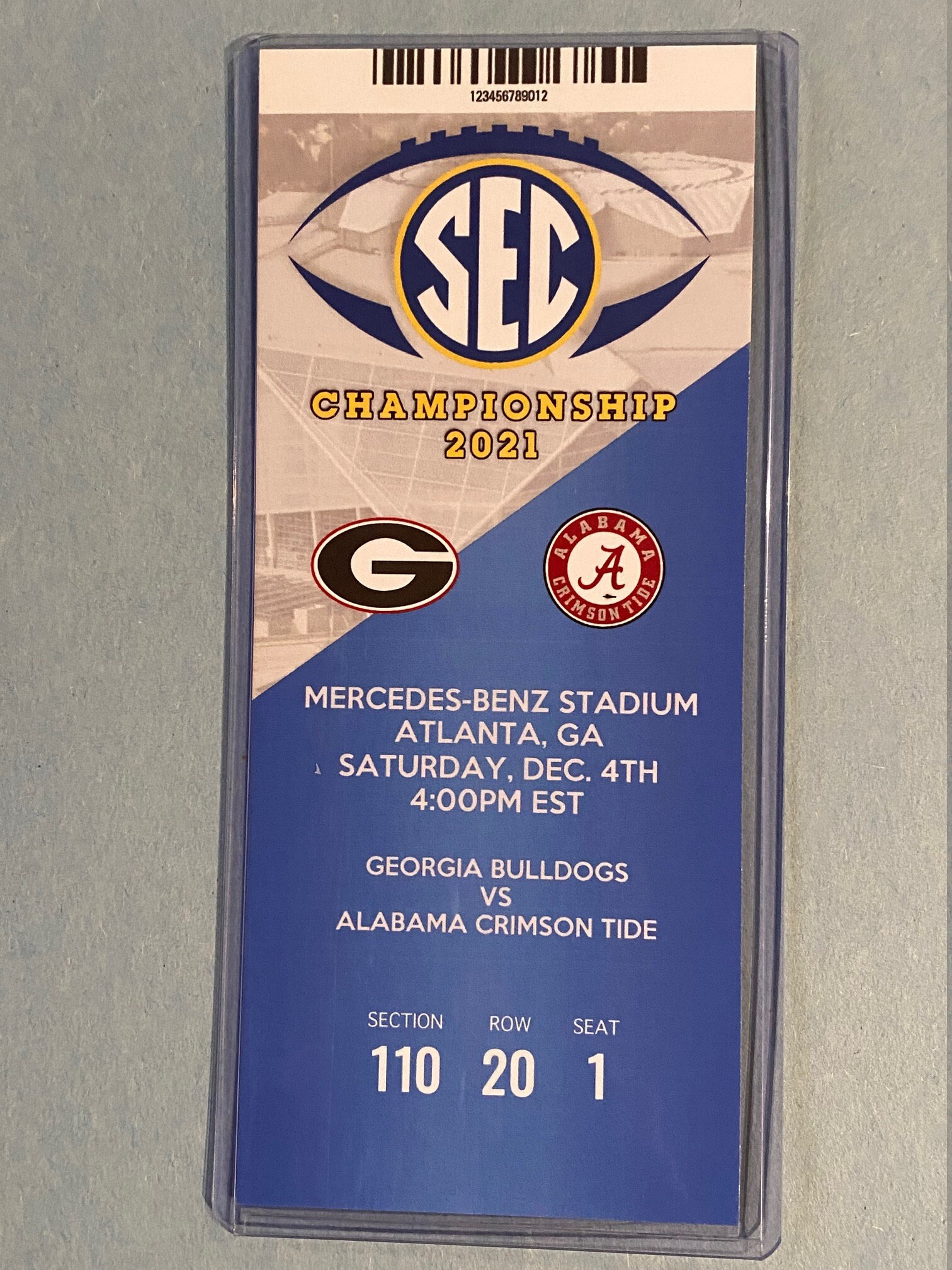 2021 SEC Championship Commemorative 12/4/21 Ticket Stub - GEORGIA Vs ...