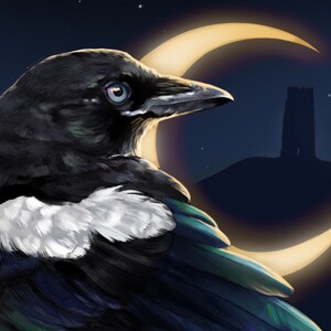 Glastonbury Tor Guardian Magpie Gothic Art Print - Etsy