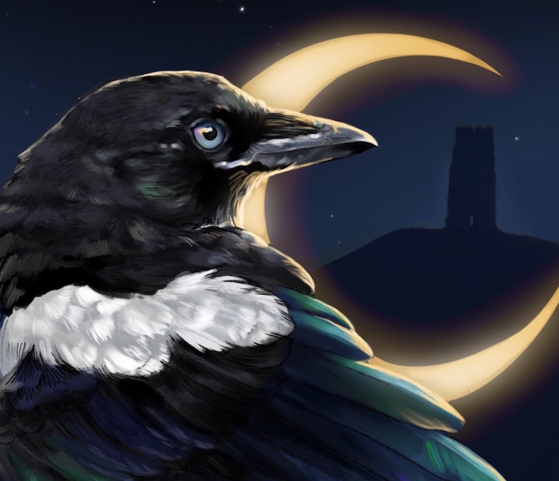 Glastonbury Tor Guardian Magpie Gothic Art Print - Etsy