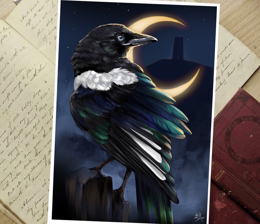 Glastonbury Tor Guardian Magpie Gothic Art Print - Etsy
