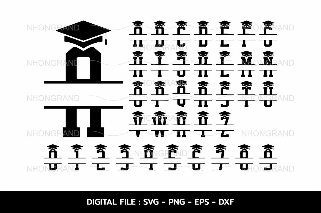 Split Graduation With Graduation Hat Monogram A-Z 0-9, for Your Name ...