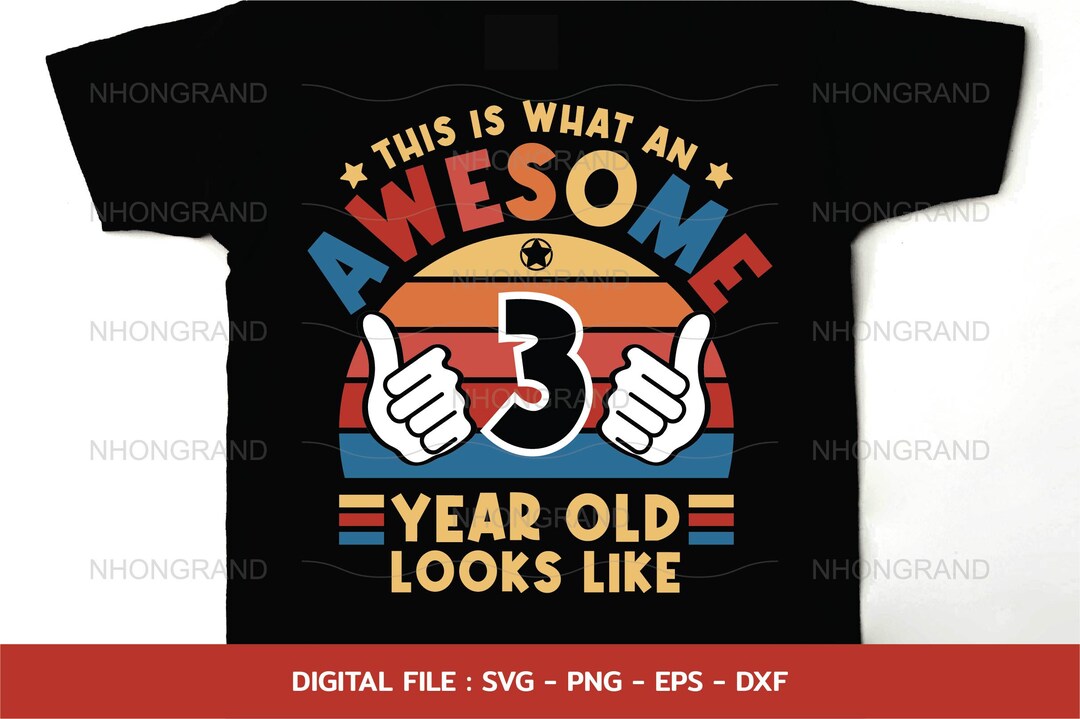 Birthday Kids Sunset Retro Boy and Girl, This is What an Awesome 3 Year Old Looks Like 3rd ...