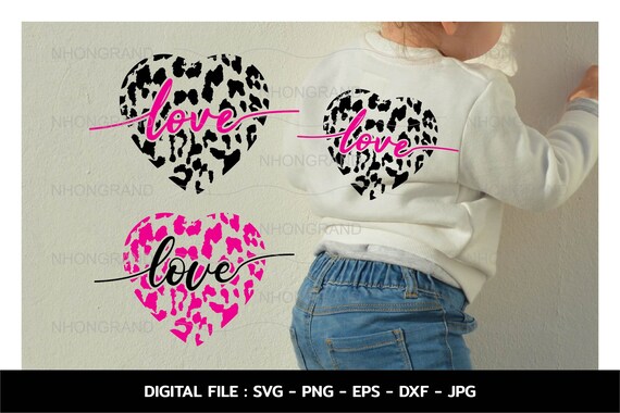 Leopard Pattern Heart Shape With Love Silhouette Lover Gift | Etsy