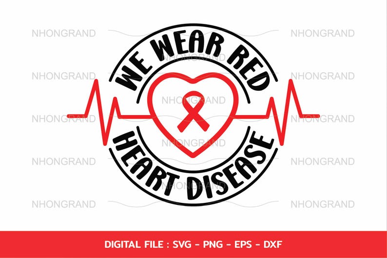 Red Ribbon Heart Disease Awareness SVG: T-shirt Cricut Files (instant ...