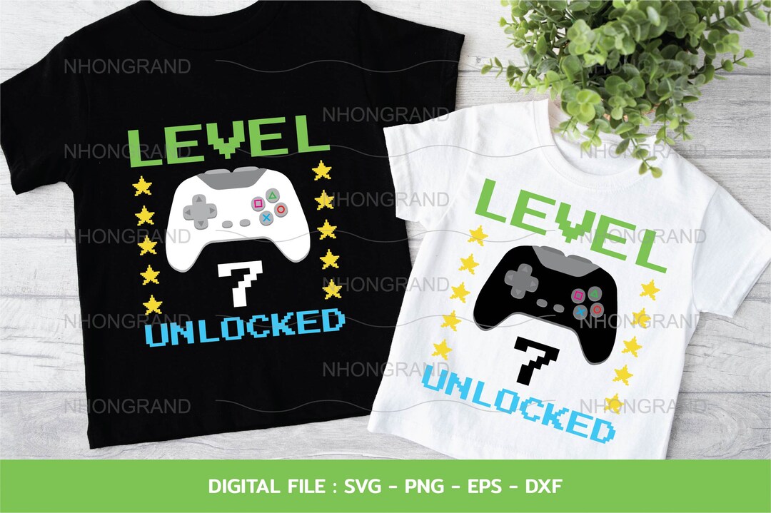 Level 7 Unlocked 7th Birthday Gamer Pixel Birthday Anniversary T-shirt ...