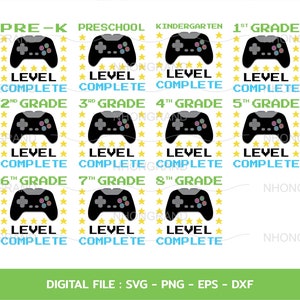 Bundle 1-8 Grade Level Complete Pixel Graduation Video Game Svg Pre-k ...