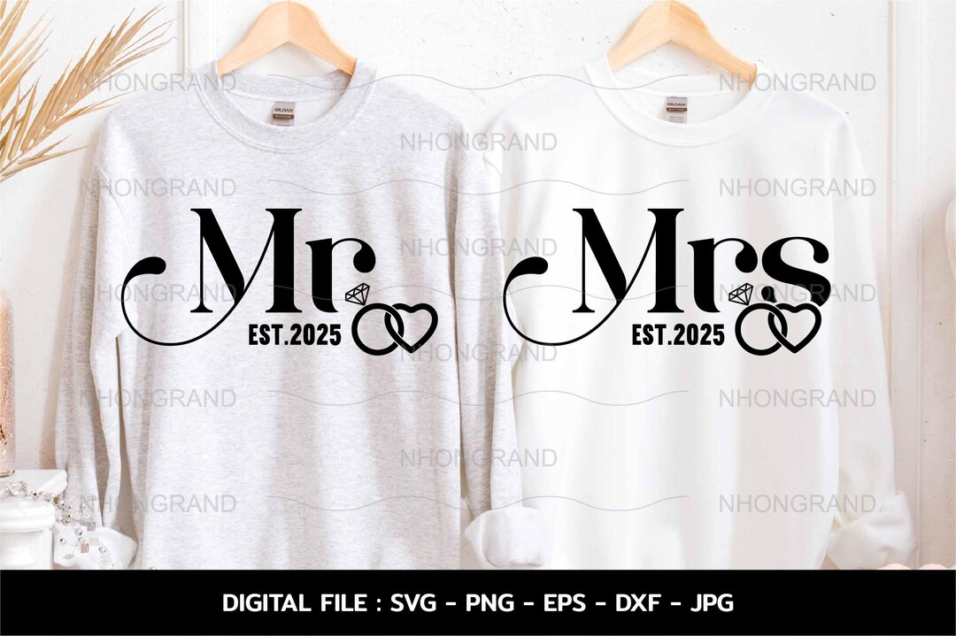 Mr and Mrs Est 2025 SVG: Heart Diamond Ring Design (instant Download ...