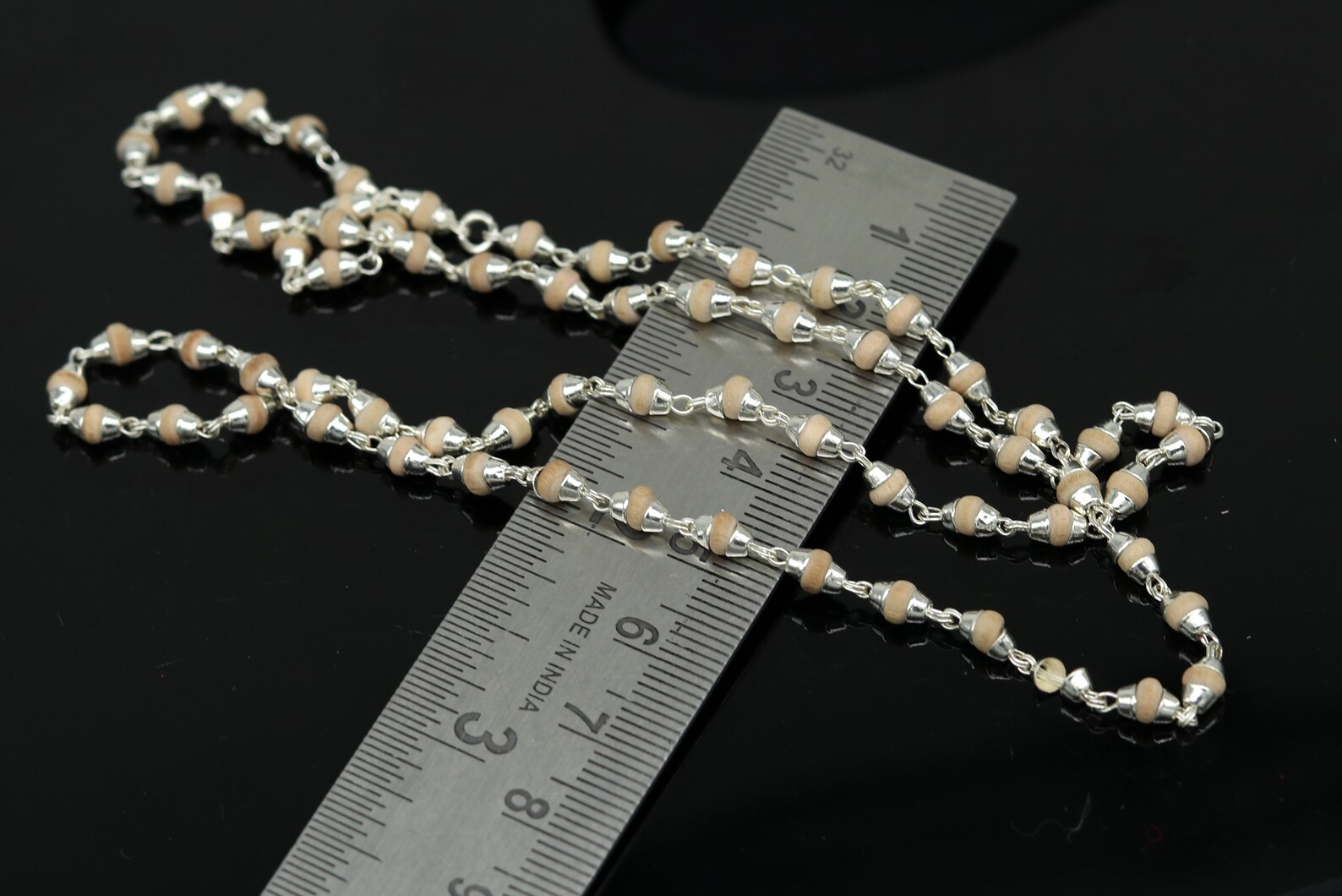 22" 925 Sterling Silver Handmade Holy Basil Rosary Beads Silver Chain ...