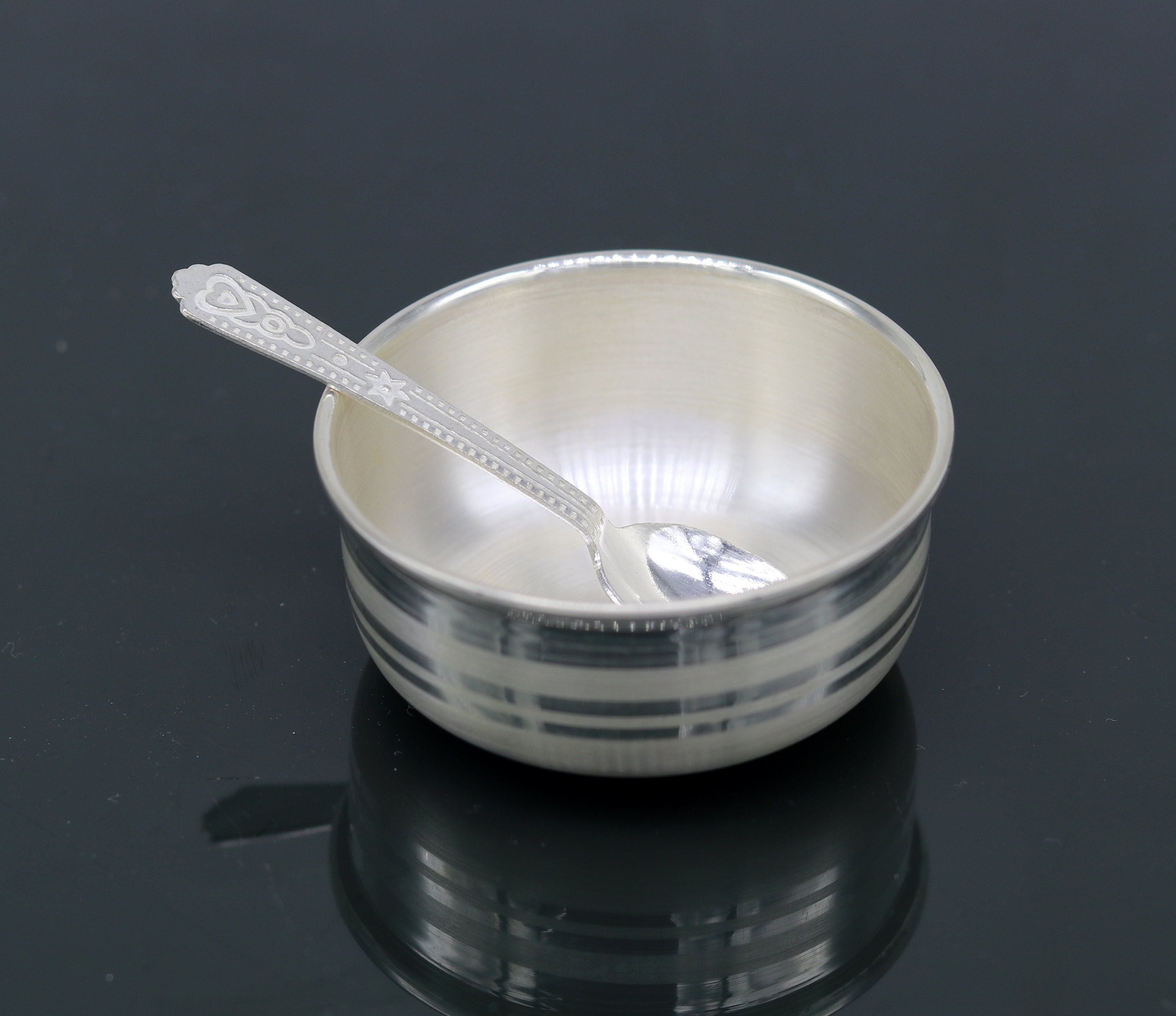 999 Pure Silver Solid Bowl and Spoon Silver Baby Set Tumbler Excellent ...