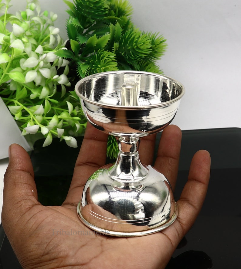 Solid Sterling Silver Handmade Elegant Oil Lamp, Silver Home Temple ...