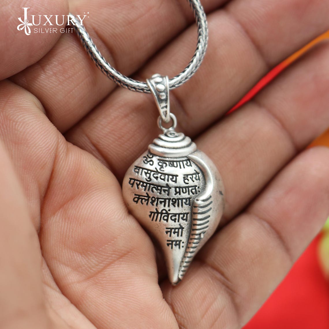 925 Sterling Silver Lord Krishna Mantra Sankha Pendant Tribal Ethnic ...