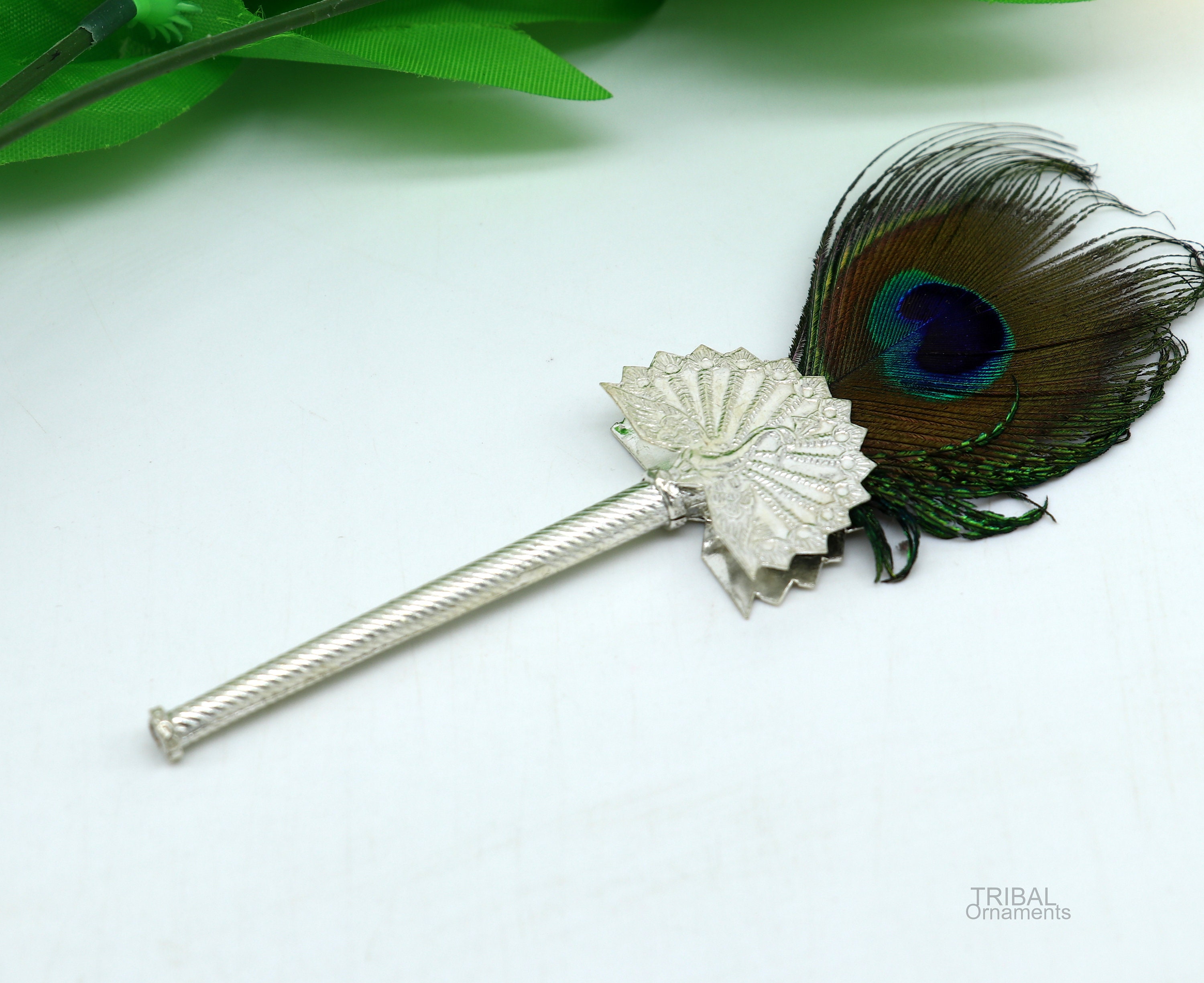 Vintage Style Handmade Silver Mor Chhadi, Peacock Feather Stick, Best ...