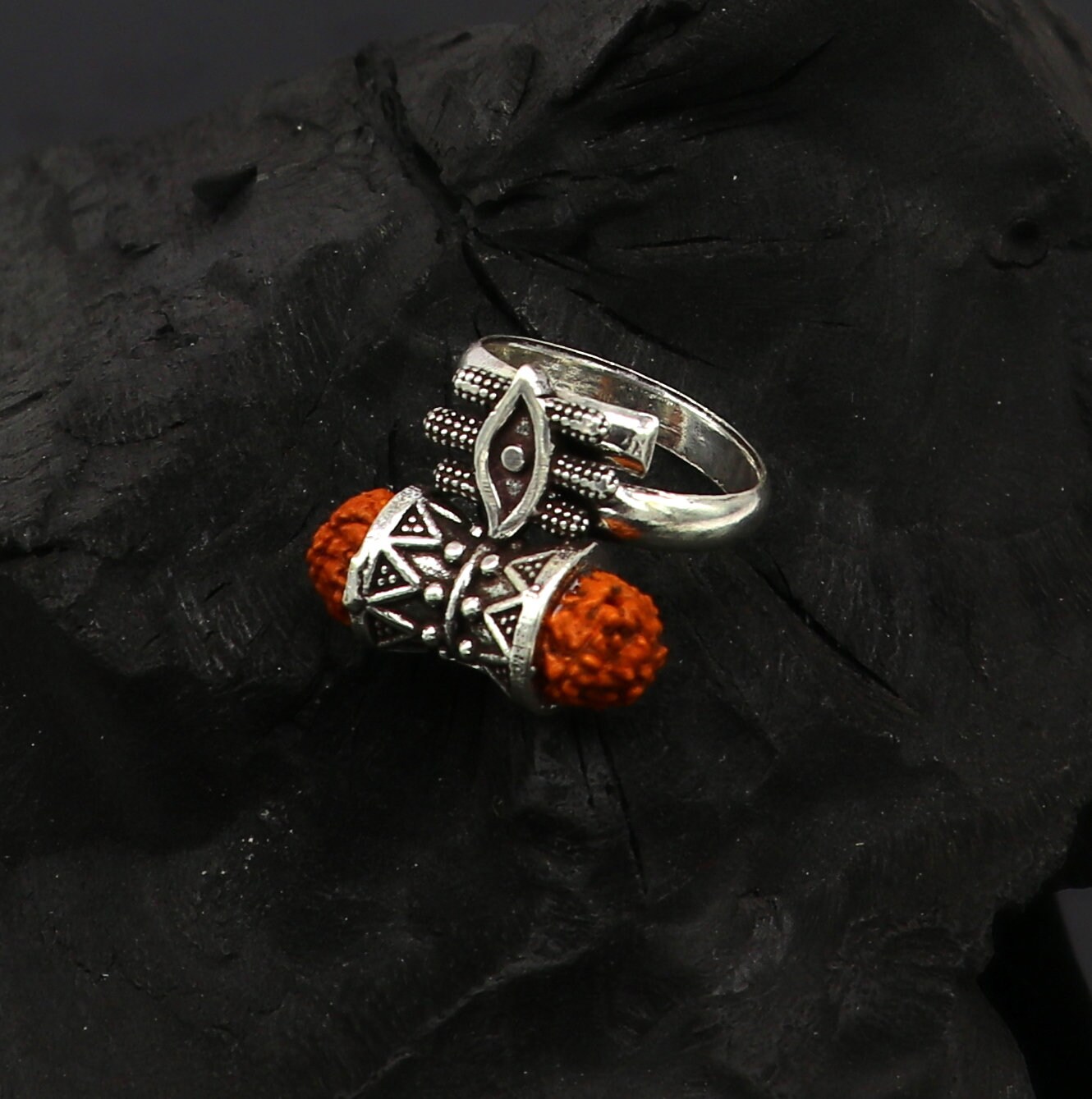Lord Shiva Damaru Design Rudraksha Ring Fabulous 925 Sterling - Etsy