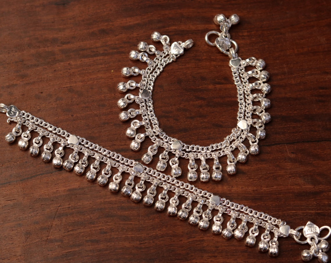 6" Solid Silver Handmade Double Chain Baby Charm Anklets New Born Baby ...