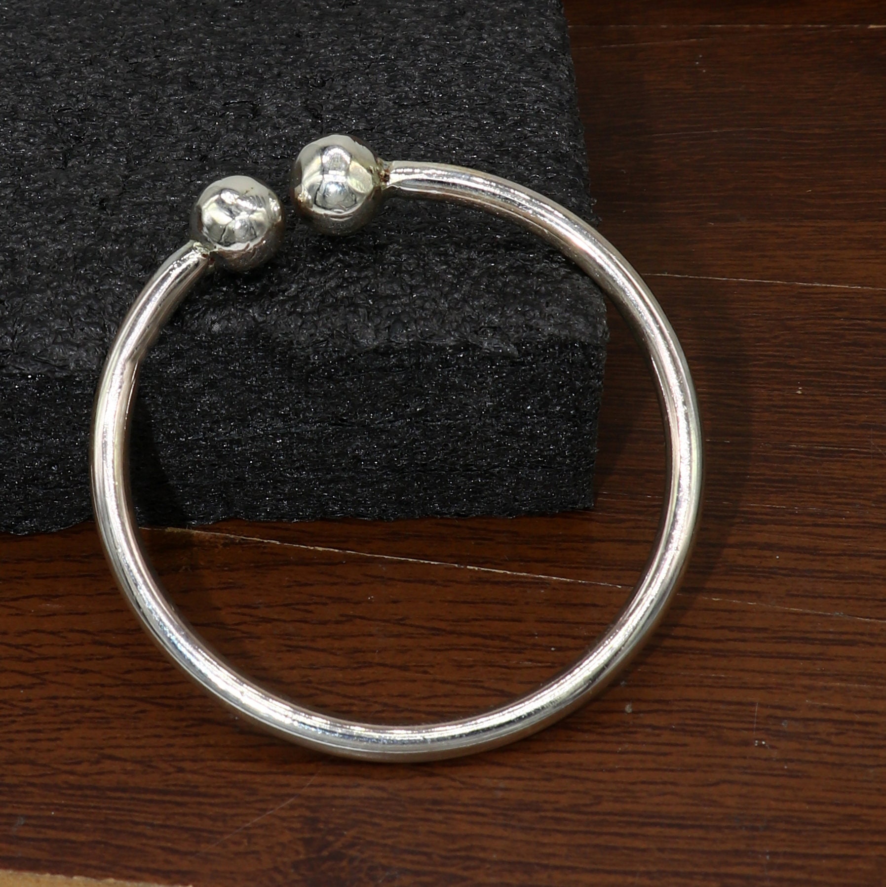 925 Sterling Silver Plain Ball Cuff Bracelet / Men's Silver Bangle Bracelet / Plain Solid Cuff ...