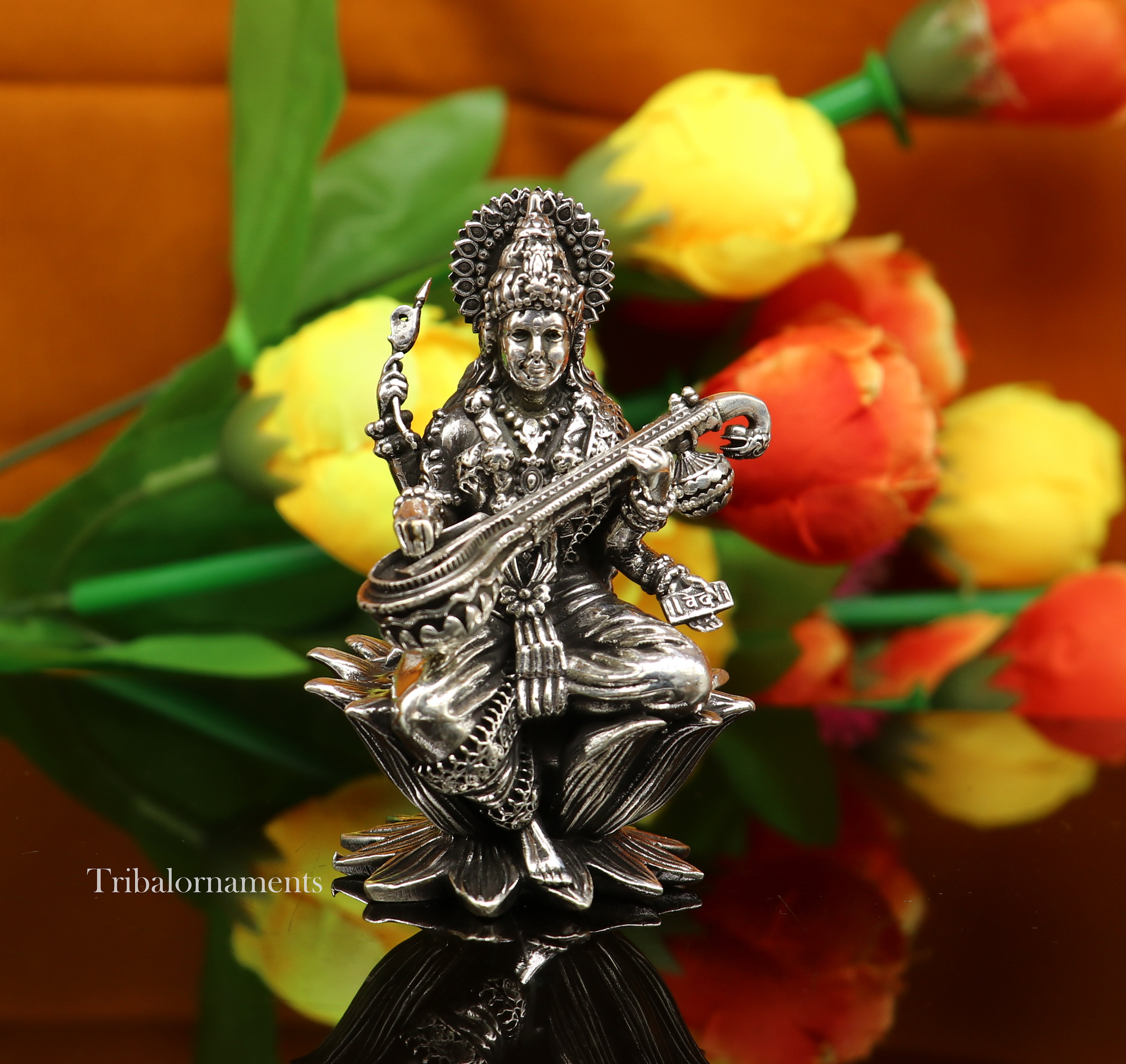 2.5" Small 925 Sterling Silver Handmade Hindu Idol Saraswati Sharda Maa ...