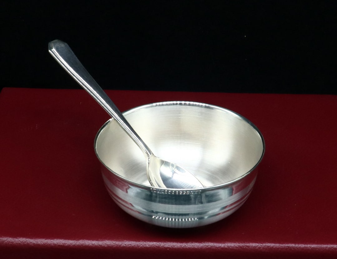 999 Fine Silver Handmade Solid Bowl and Spoon Silver Tumbler Best Wish ...