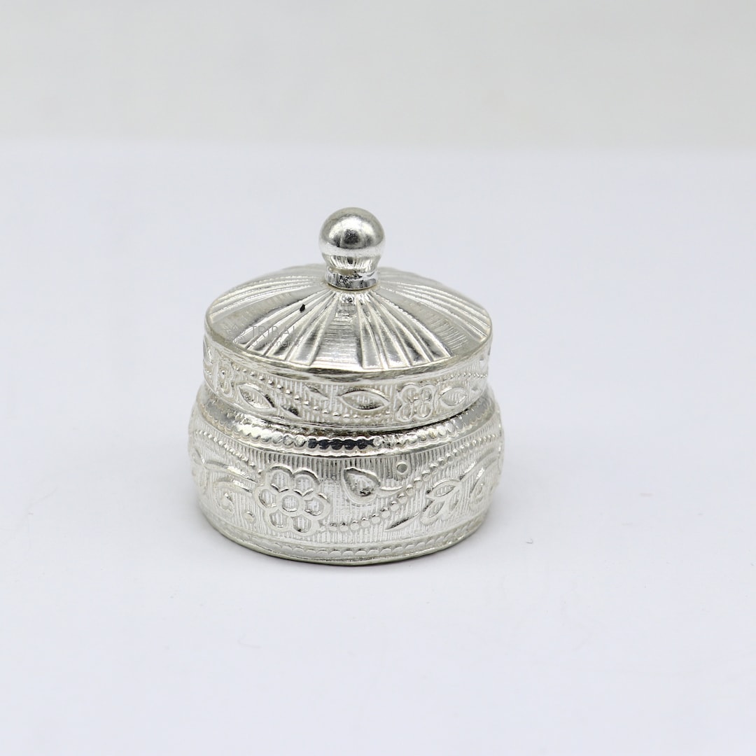 925 Sterling Silver Trinket Box, Kajal Box/casket Box Bridal Round ...