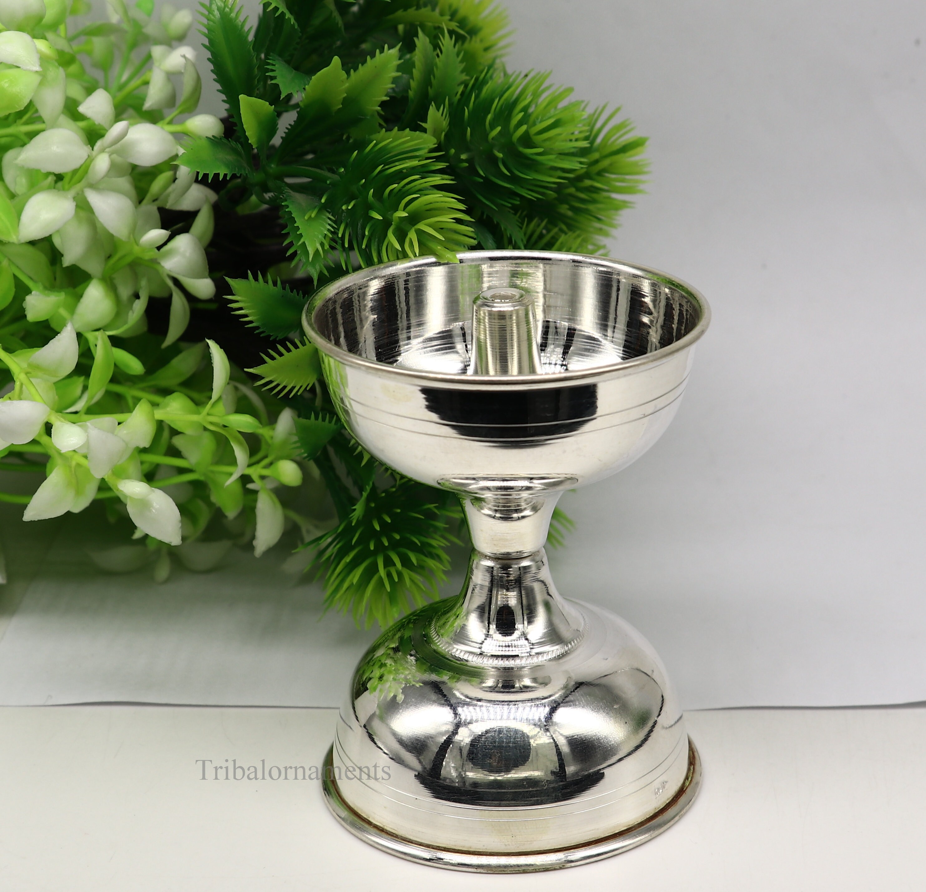 Buy Solid Sterling Silver Handmade Elegant Oil Lamp, Silver Home Temple ...