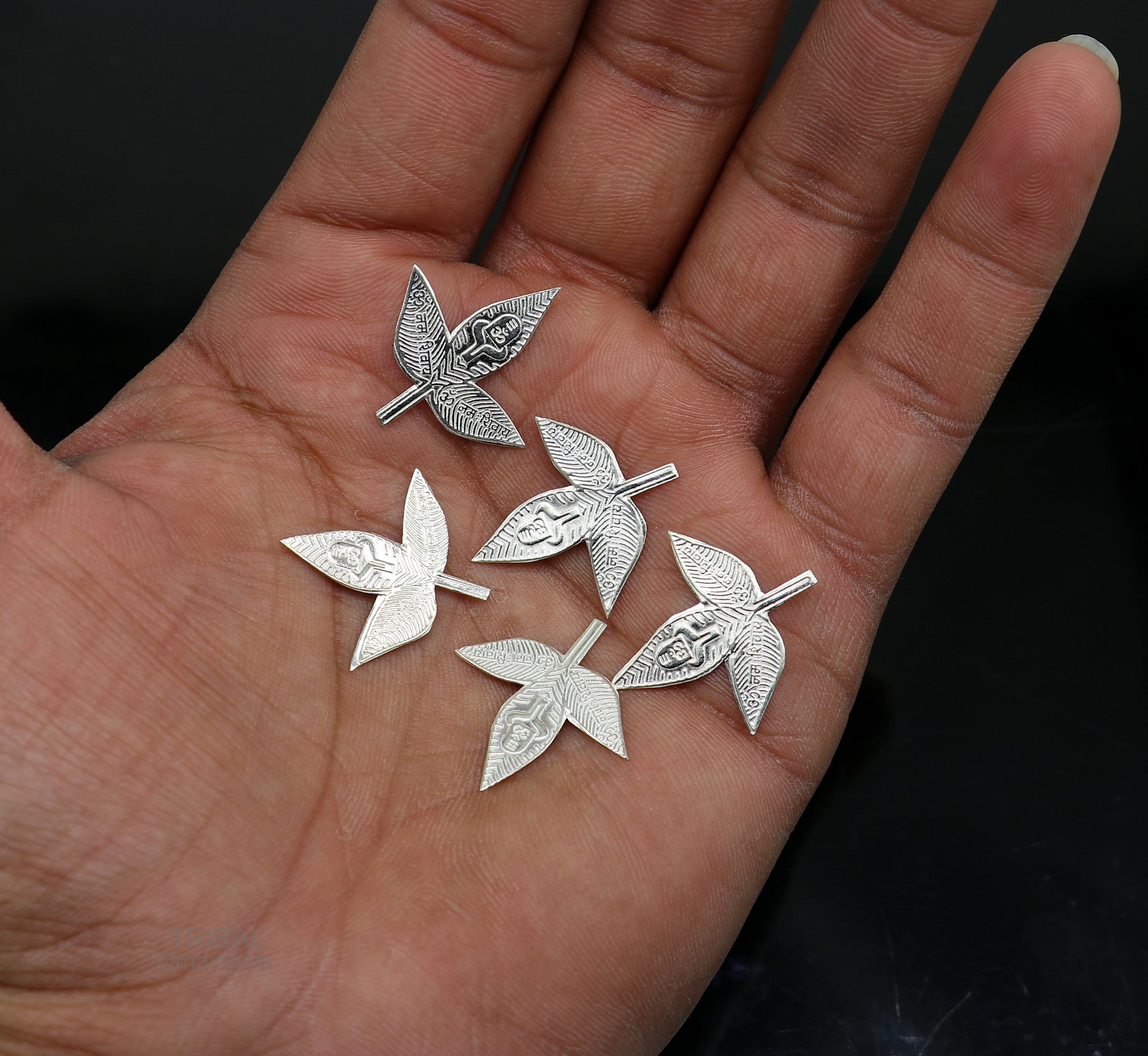 5 Piece 2.5 Cm Lord Shiva Bel Patra Solid Silver Handmade Solid Belva ...