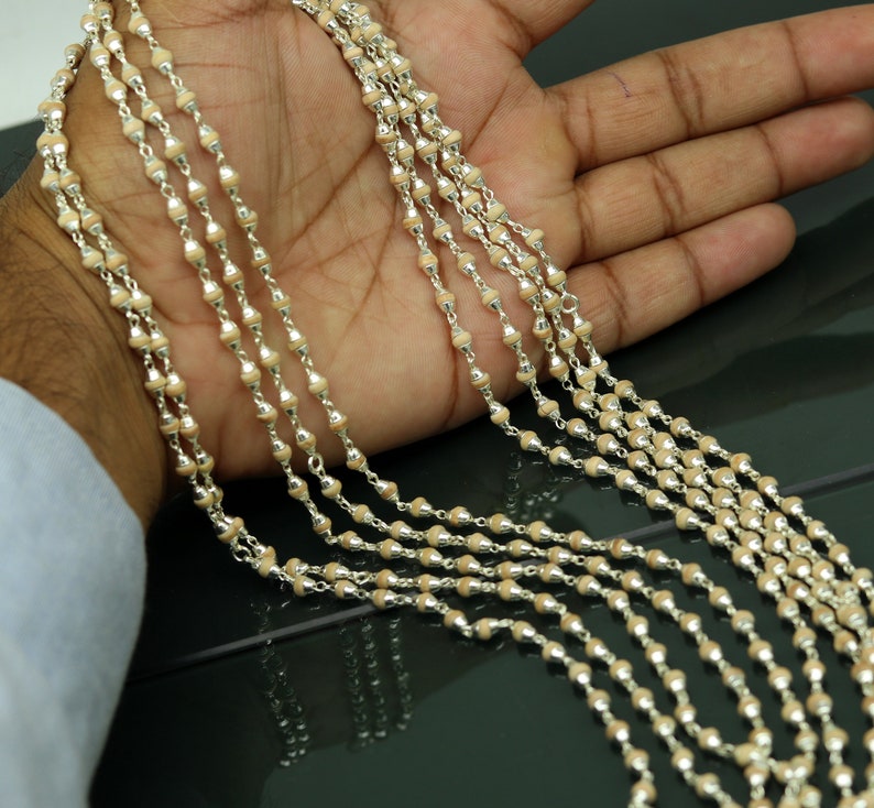 22" 925 Sterling Silver Handmade Holy Basil Rosary Beads Silver Chain ...