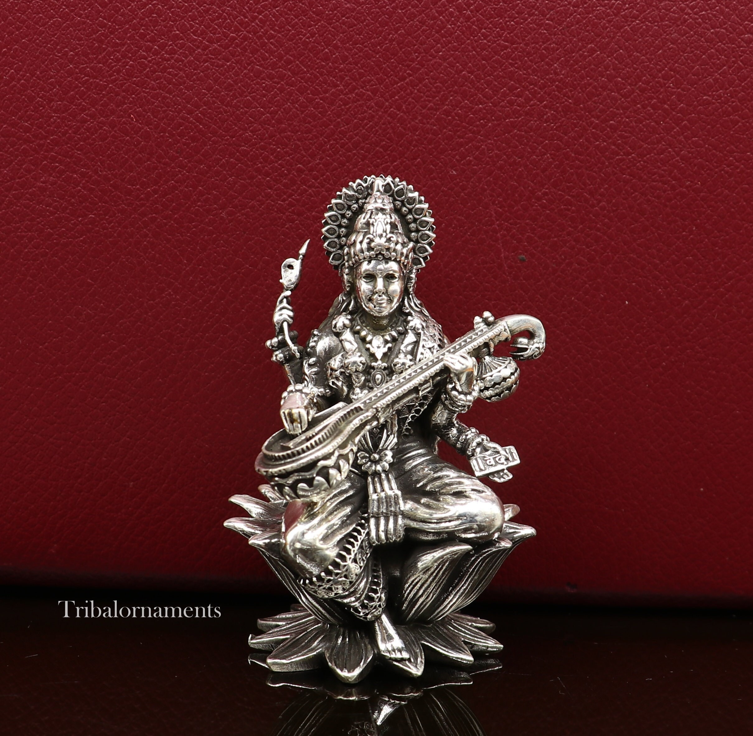 2.5" Small 925 Sterling Silver Handmade Hindu Idol Saraswati Sharda Maa ...