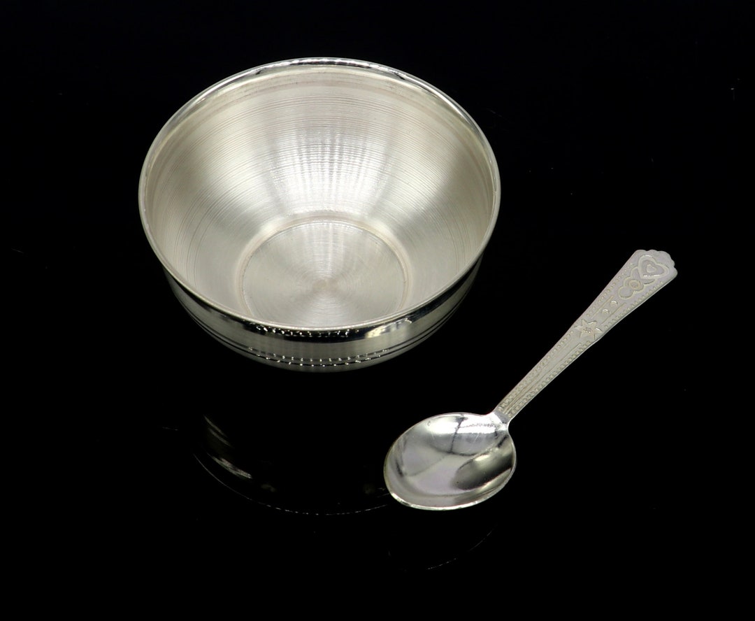 999 Pure Silver Handmade Solid Bowl and Spoon Silver Tumbler Gifting ...