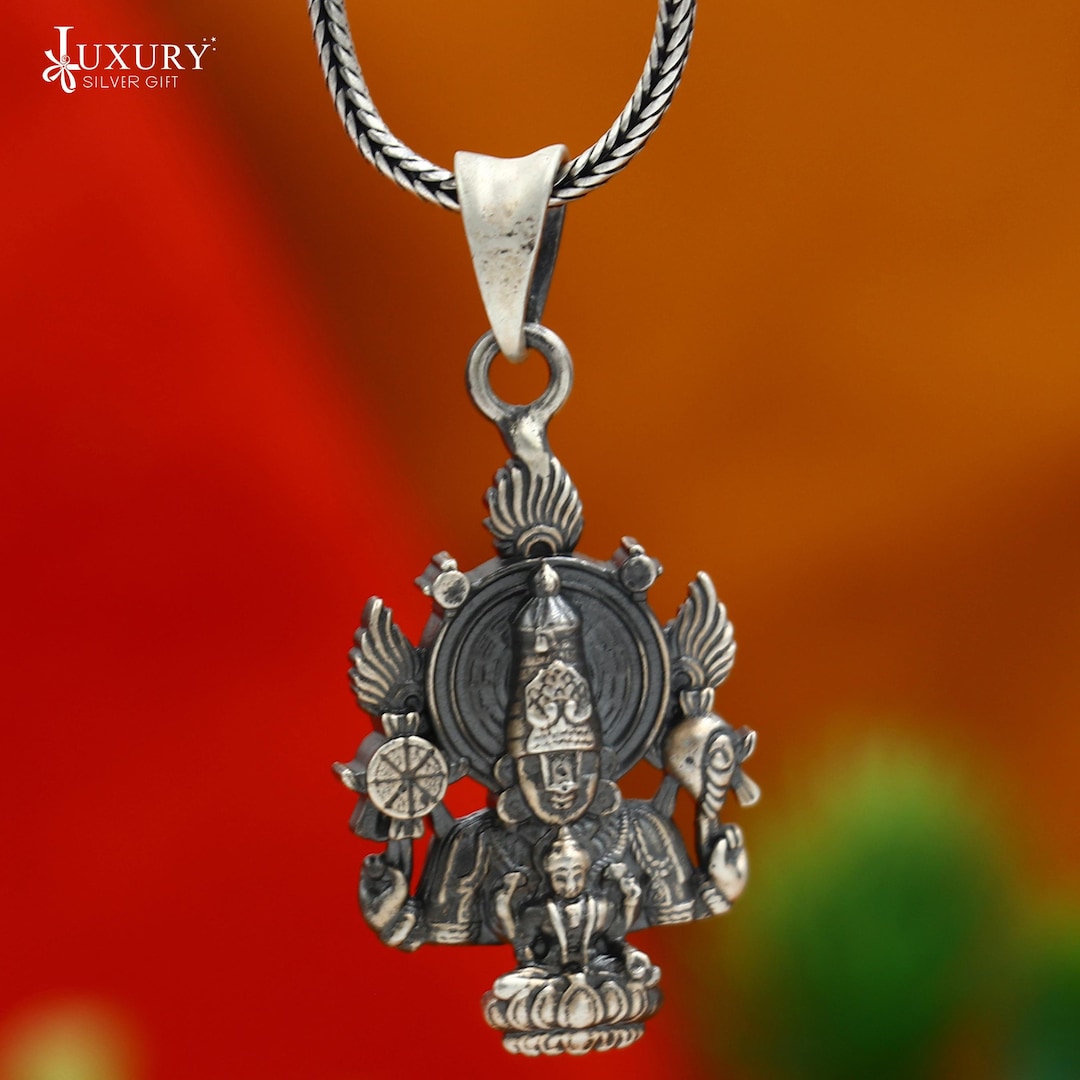925 Sterling Silver Lord Venkateswara With Laxmi Ji Pendant With Chain ...
