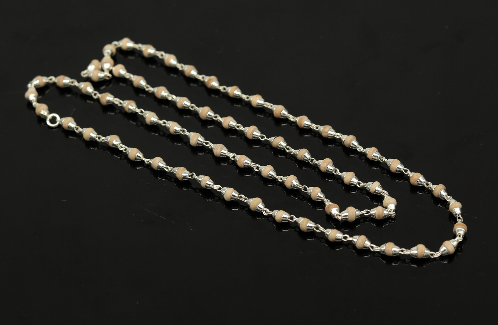 22" 925 Sterling Silver Handmade Holy Basil Rosary Beads Silver Chain ...