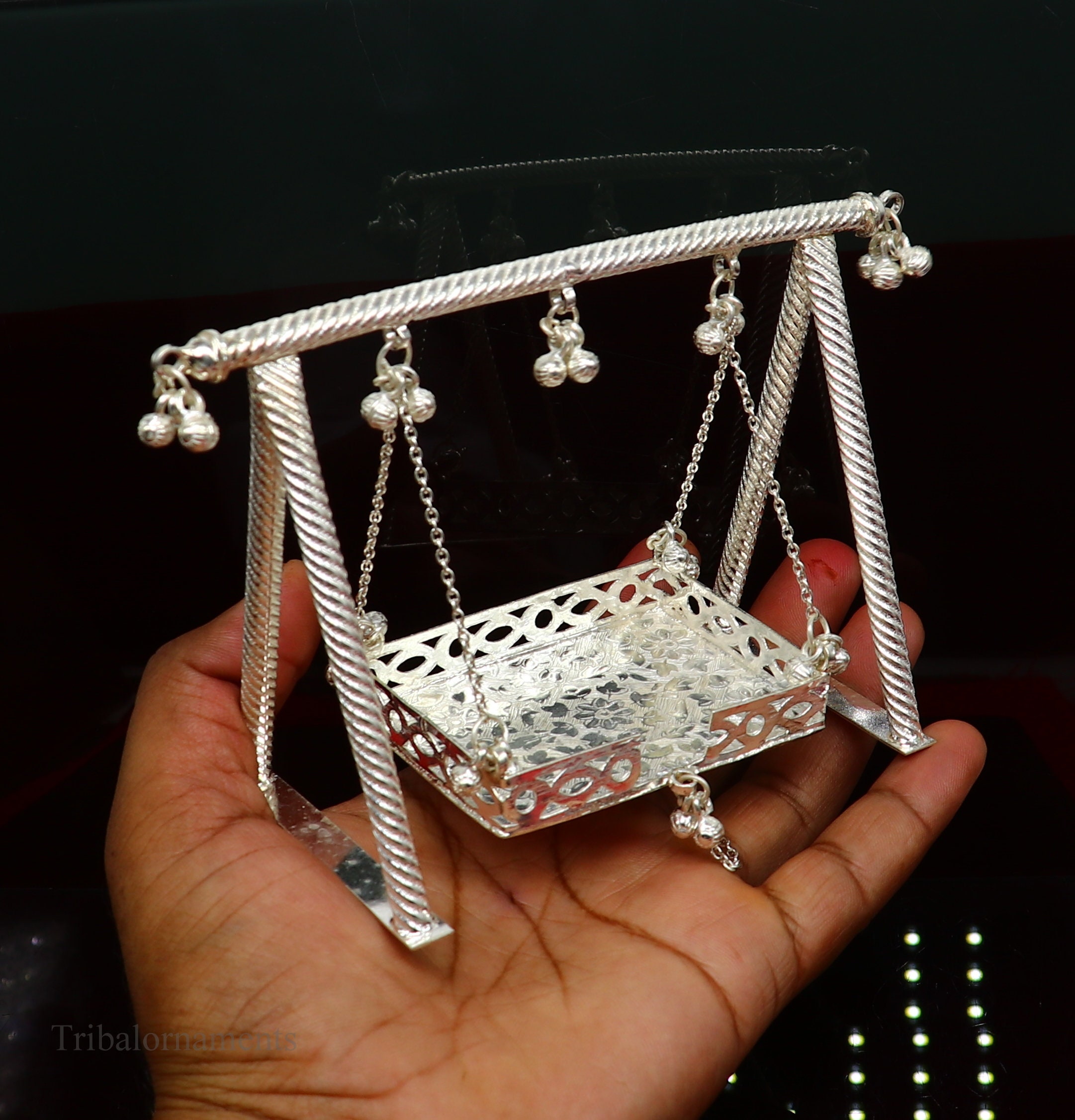 Sterling Silver Handmade Laddu Gopala Jhula, Baby Krishna Swing, Child ...