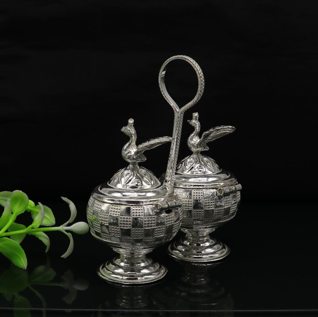 925 Sterling Silver Handcrafted Combo Tilak Bowl, Sindur Bowl, Kesar ...