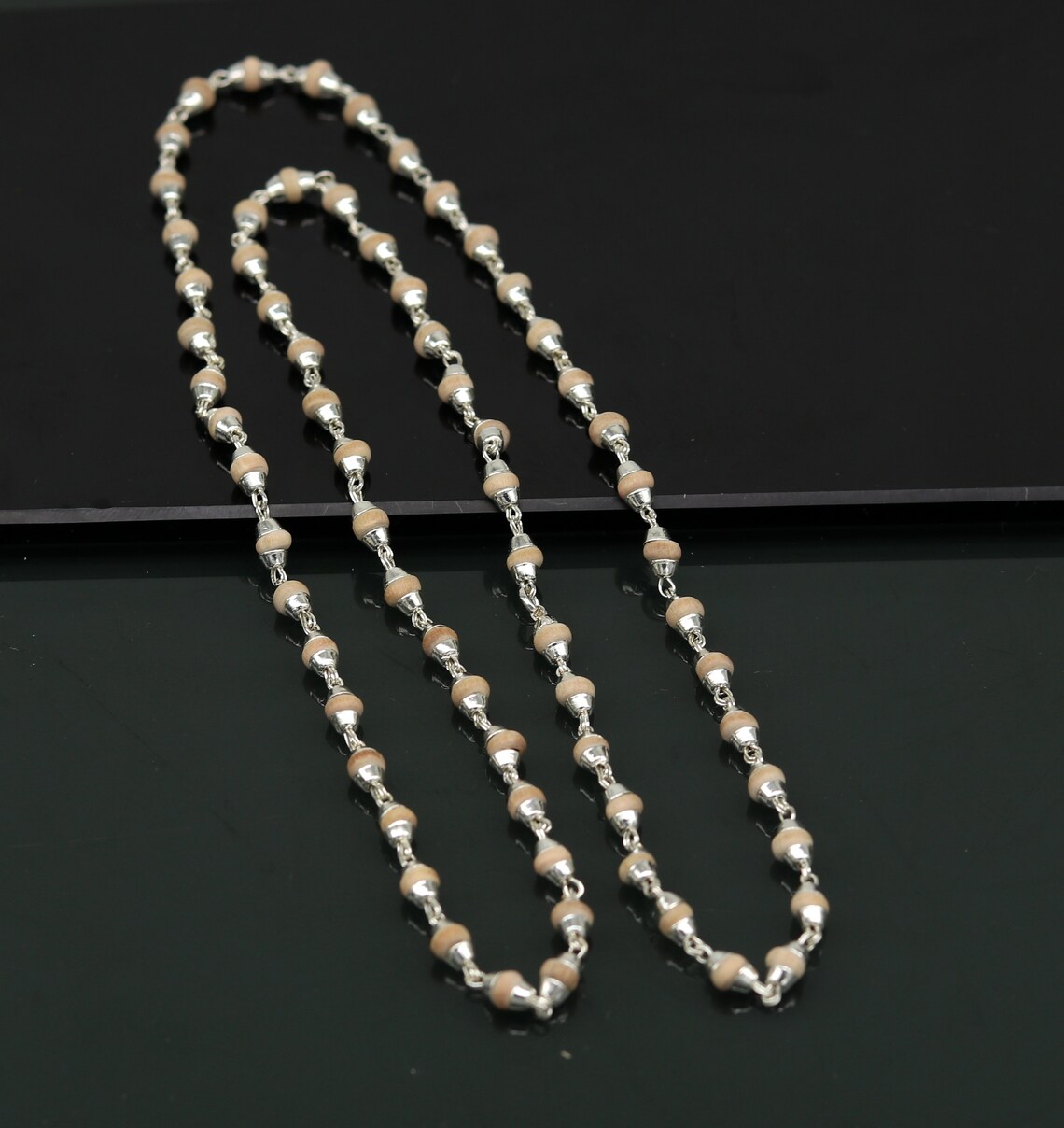 22" 925 Sterling Silver Handmade Holy Basil Rosary Beads Silver Chain ...