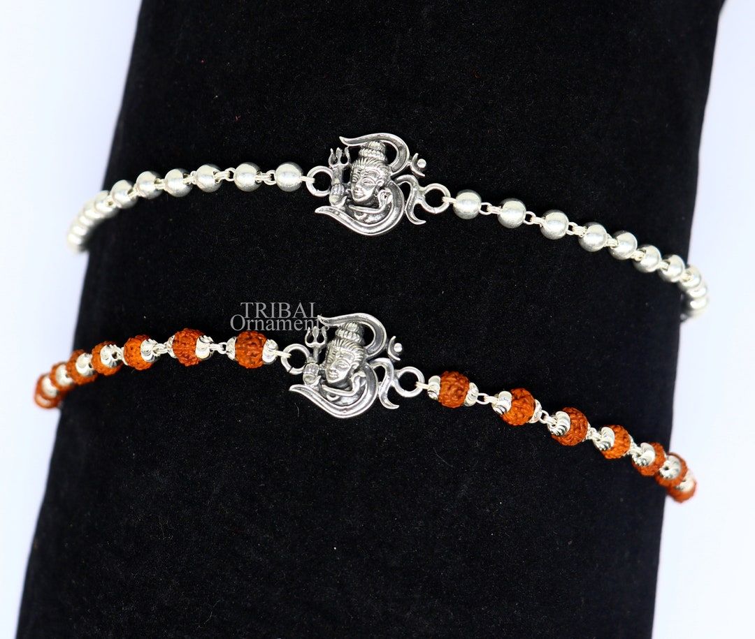 Lord Shiva Bracelet 925 Sterling Silver Bracelet Rudraksha Silver Beads ...