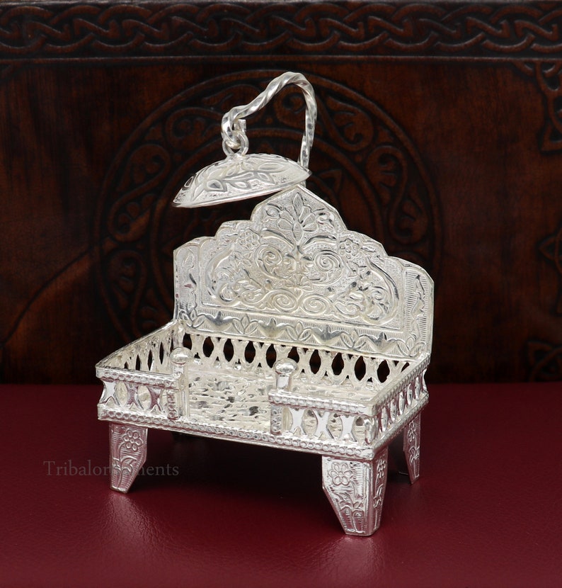 925 Pure Sterling Silver Handcrafted Small Singhasan, Idol Krishna Bal ...