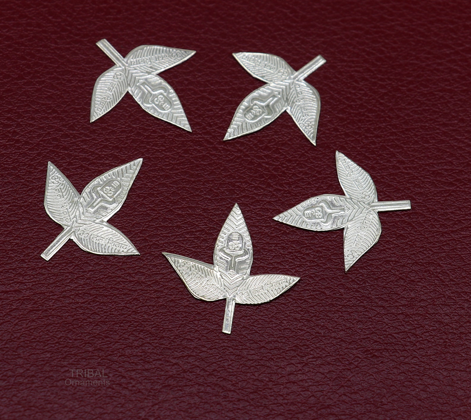 5 Piece 2.5 Cm Lord Shiva Bel Patra Solid Silver Handmade Solid Belva ...