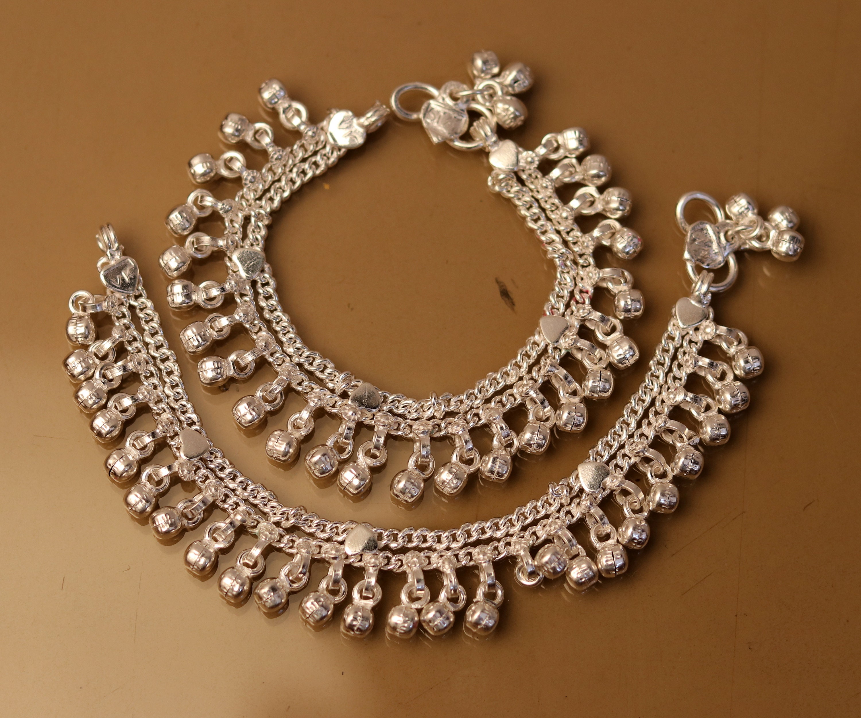 6" Solid Silver Handmade Double Chain Baby Charm Anklets New Born Baby ...