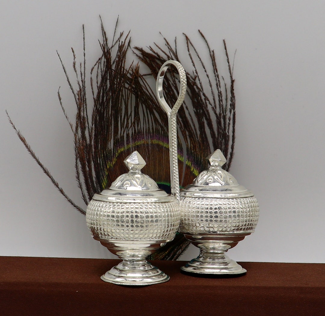 925 Sterling Silver Handcrafted Combo Tilak Bowl, Sindur Bowl, Kesar ...