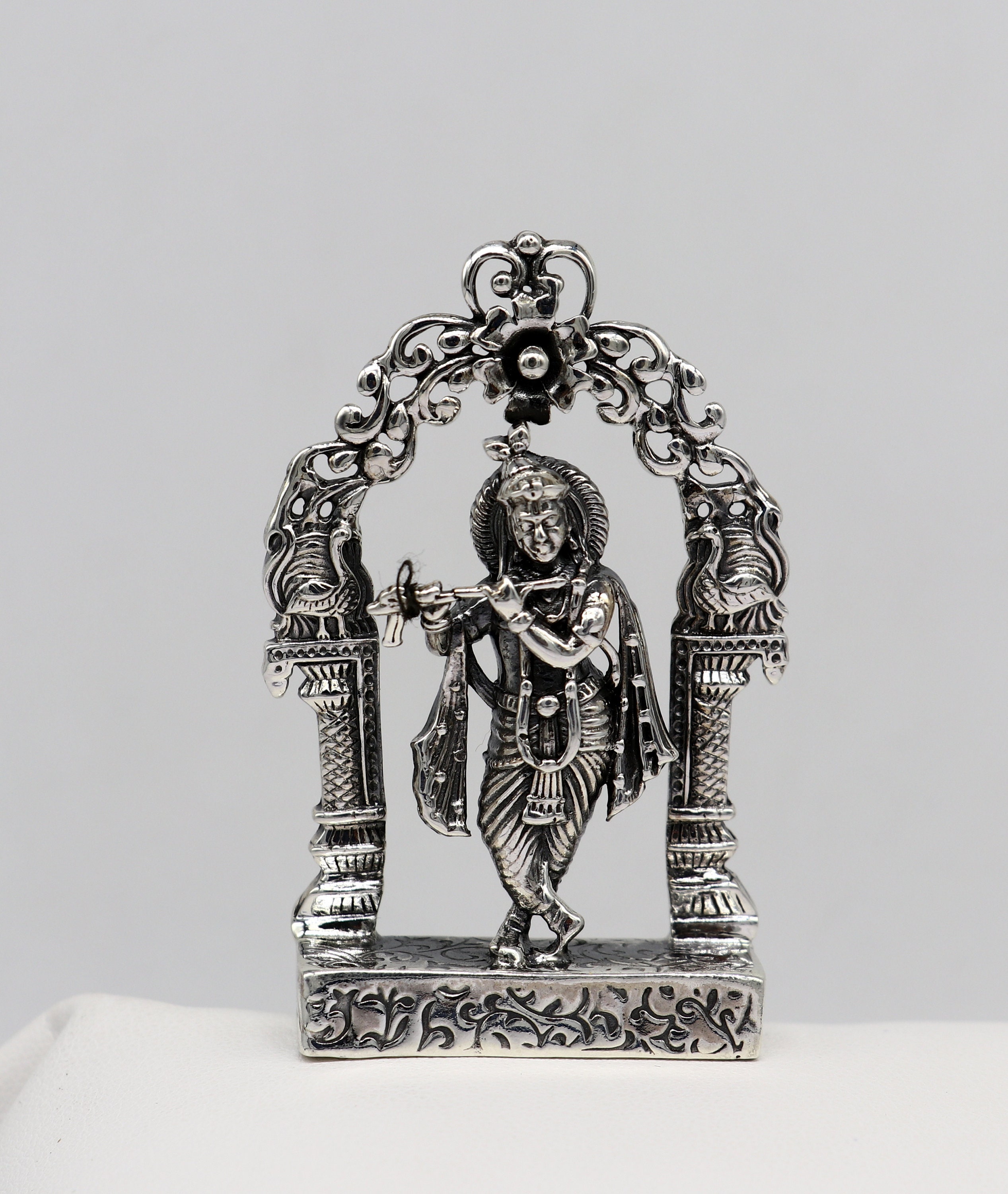 925 Sterling Silver Hindu Idols Krishna With Flute, Pooja Articles ...