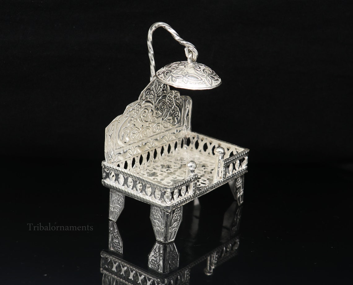 925 Pure Sterling Silver Handcrafted Small Singhasan, Idol Krishna Bal ...