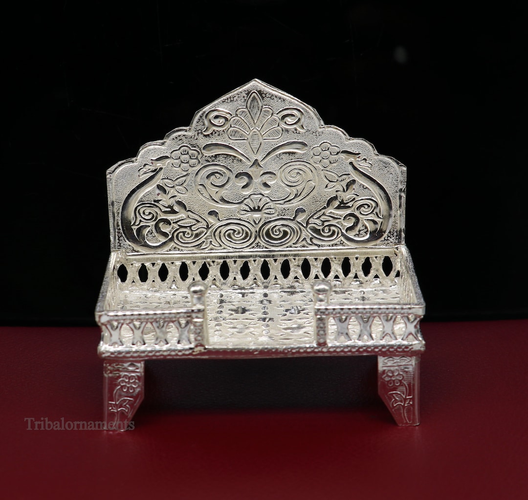 925 Pure Sterling Silver Handcrafted Singhasan, Idol Krishna Bal Gopala ...