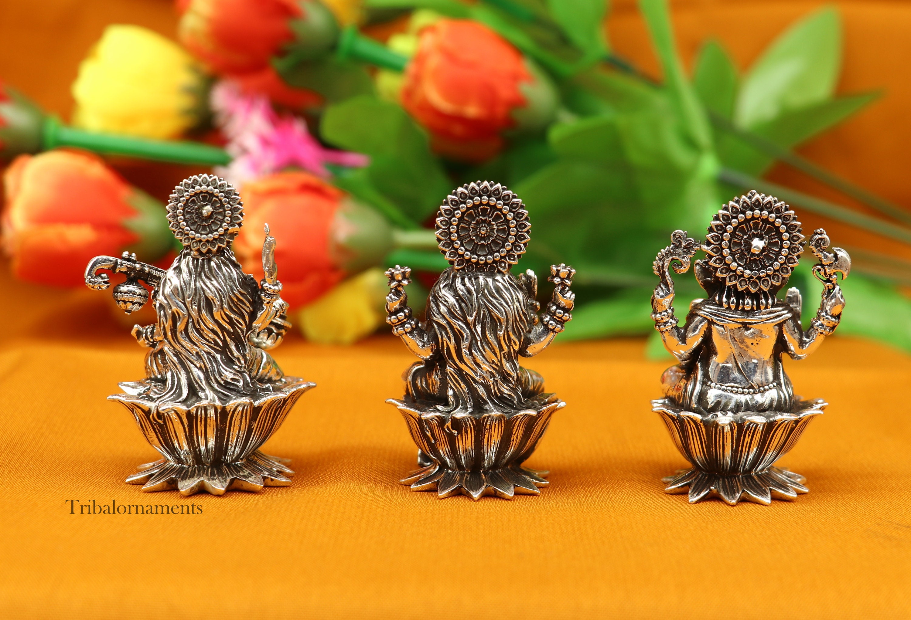 2" 925 Sterling Silver Handmade Hindu Idols Laxmi, Ganesha and ...