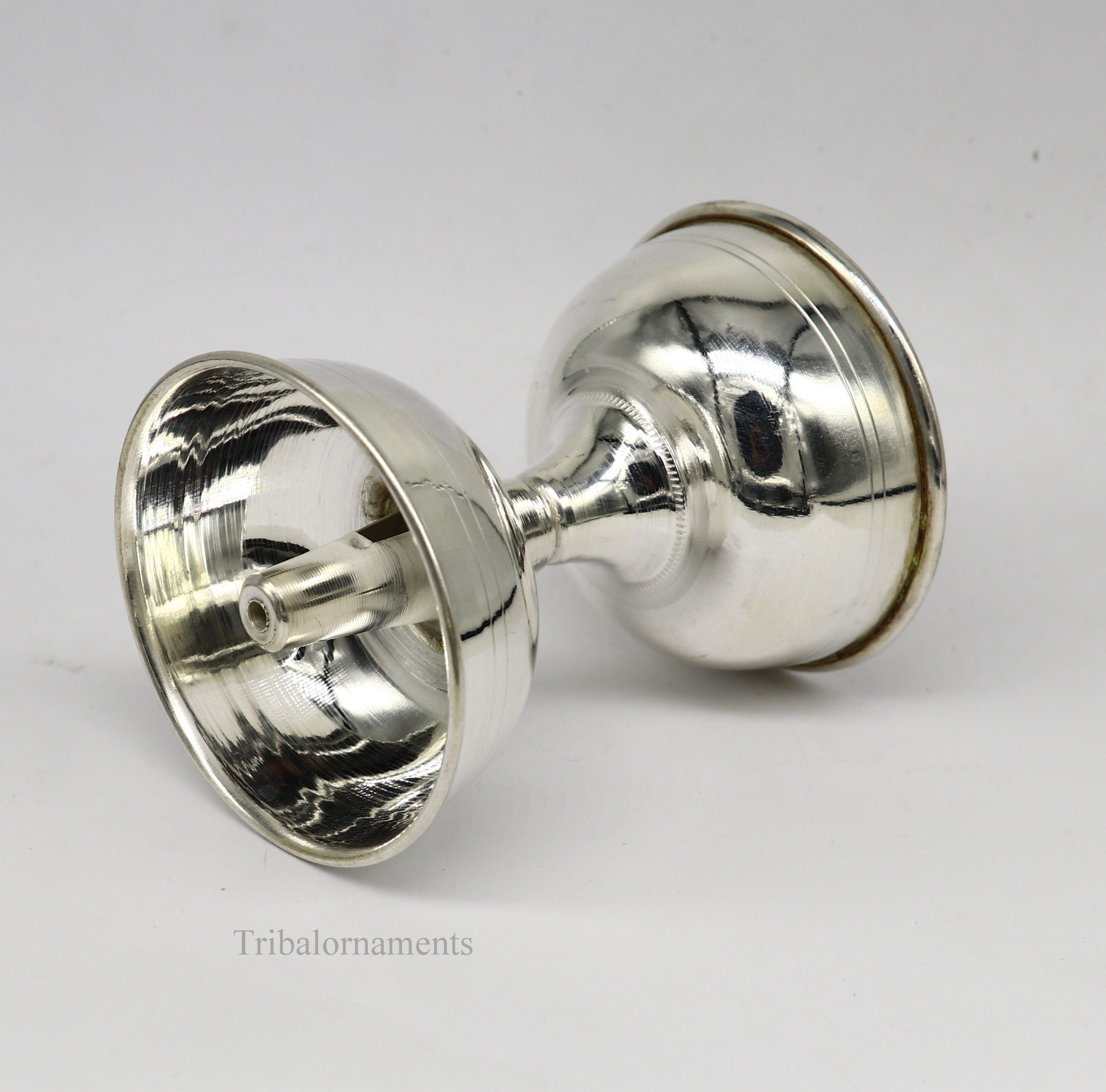 Buy Solid Sterling Silver Handmade Elegant Oil Lamp, Silver Home Temple ...