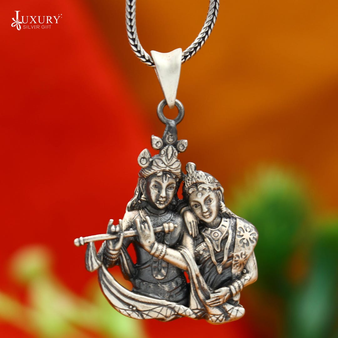 925 Sterling Silver Lord Radha & Krishna Divine Pendant With Chain ...