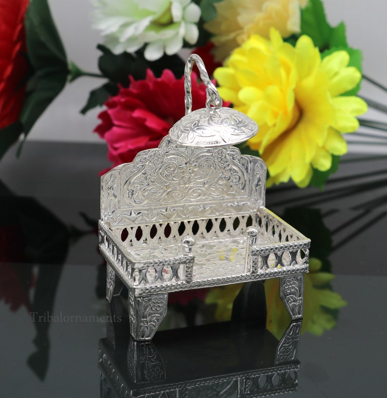 925 Pure Sterling Silver Handcrafted Small Singhasan, Idol Krishna Bal ...