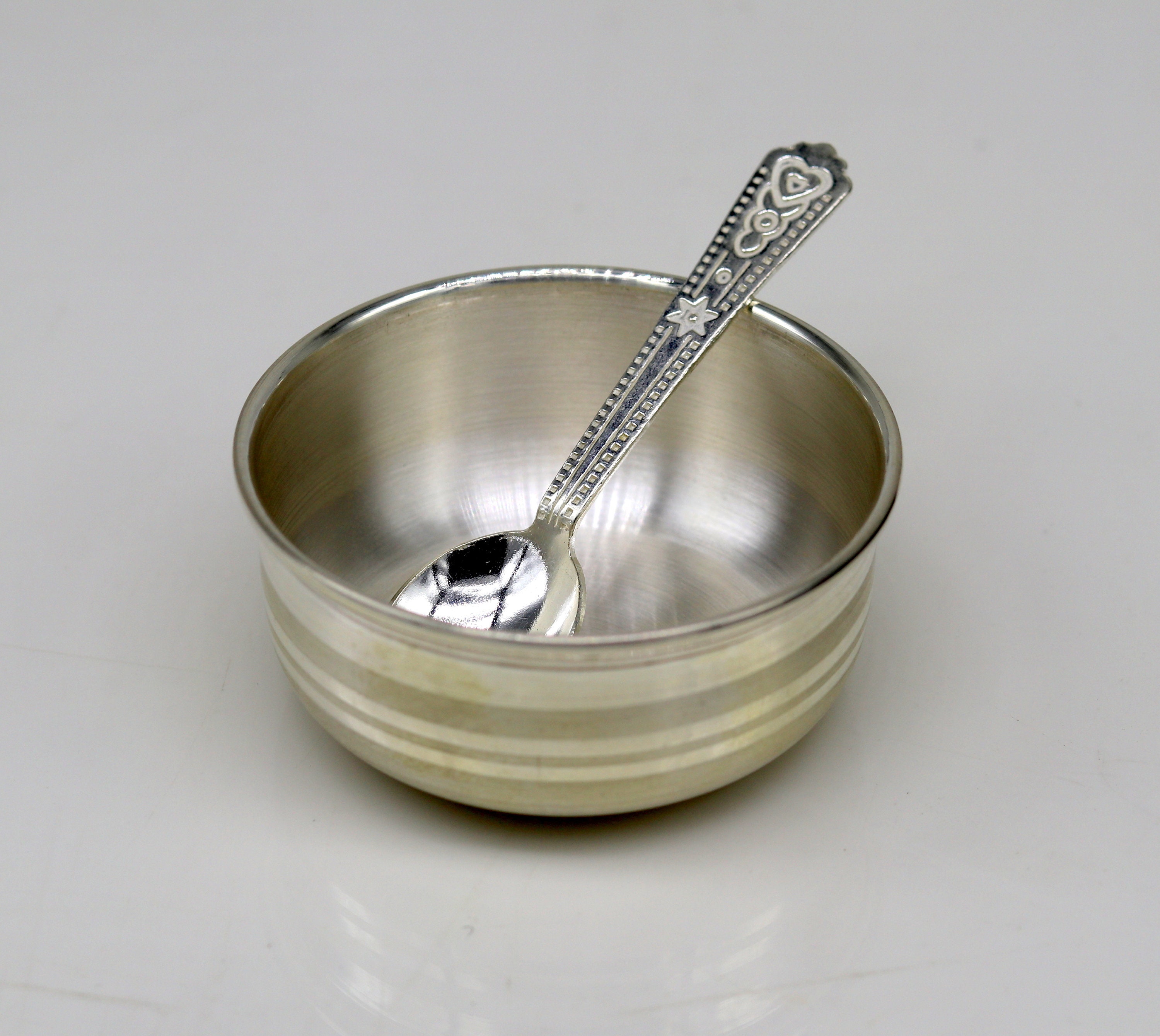 999 Pure Silver Solid Bowl and Spoon Silver Baby Set Tumbler Excellent ...