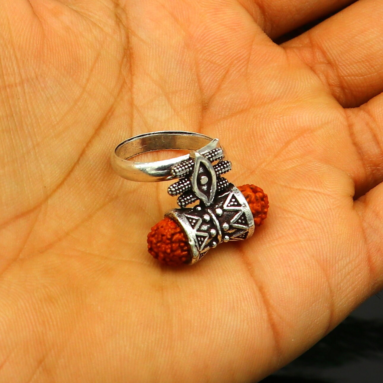 Lord Shiva Damaru Design Rudraksha Ring Fabulous 925 Sterling - Etsy