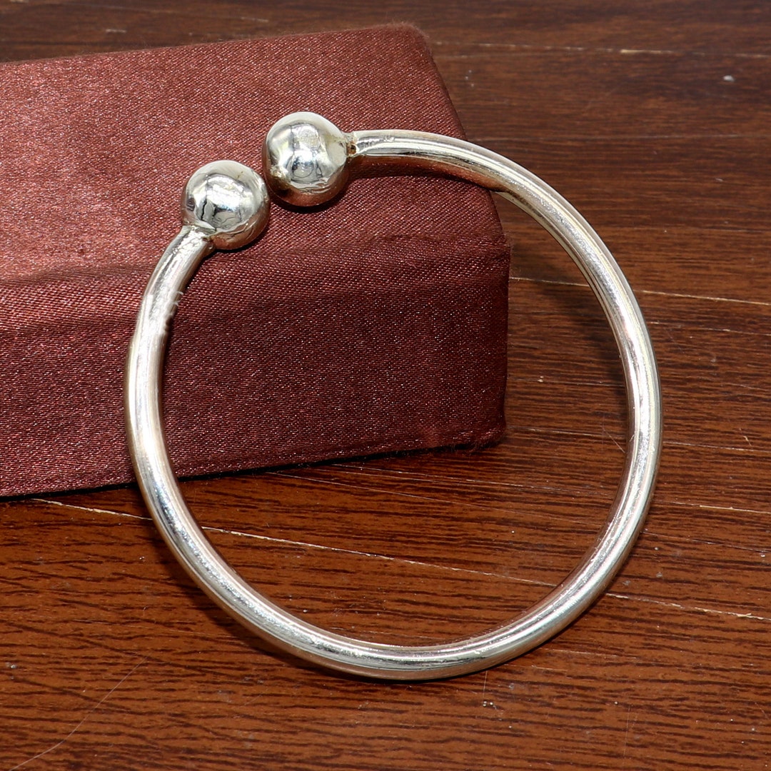925 Sterling Silver Plain Ball Cuff Bracelet / Men's Silver Bangle Bracelet / Plain Solid Cuff ...